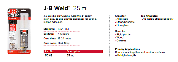 J-B WELD Steel Reinforced Epoxy 50165 25ml Epoxi para Diversos Metais ...