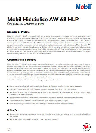 Mobil Hidráulico AW 68 HLP Tambor 200 Lts Óleo hidráulico com aditivo ...