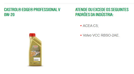 Óleo de Motor Castrol EDGE Profes V 0W20 Acea C5 Volvo VCC RBS0-2AE ...