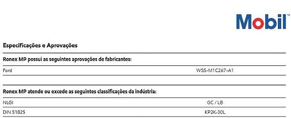 Graxa Multiuso Mobil Ronex MP 500 g (Complexo de lítio NLGI-2) Aprovaç ...