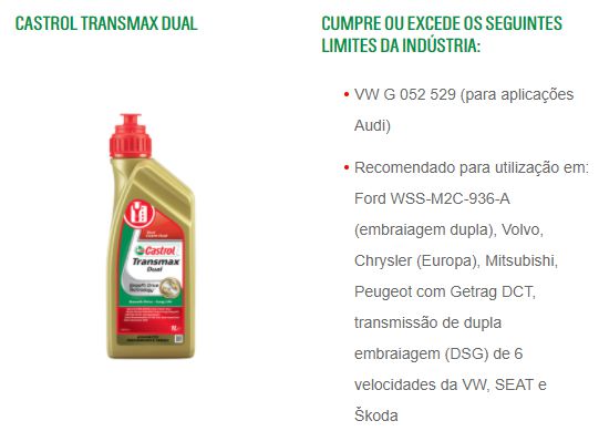 Fluído de Câmbio Castrol Transmax Dual Dupla embreagem DSG DCT FFL-3 ...