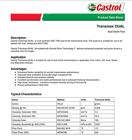 Fluído de Câmbio Castrol Transmax Dual Dupla embreagem DSG DCT FFL-3 ...