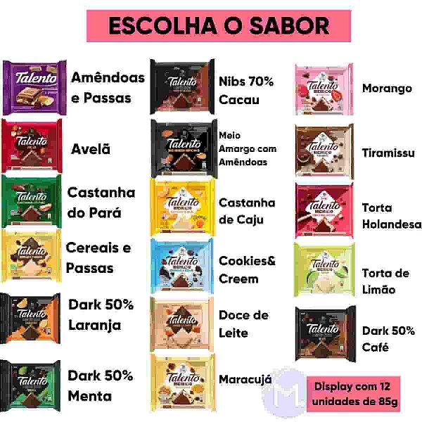 Chocolate Talento 12 unidades de 85g | Compre na Mercadoce | Escolha o ...