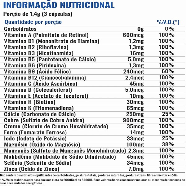 VIT-COMPLEX Multivitamínico de A à Z 90 Cápsulas - PROFIT - BH Suplementos