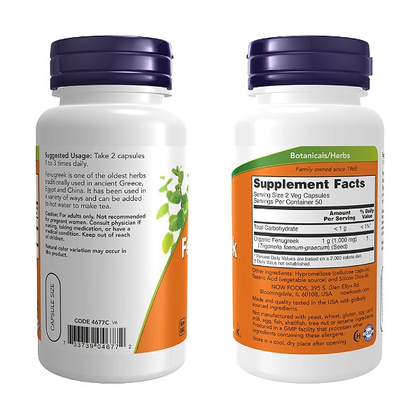 Fenugreek 500mg (Feno grego) 100 Veg Cápsulas - Now Foods - BH Suplementos