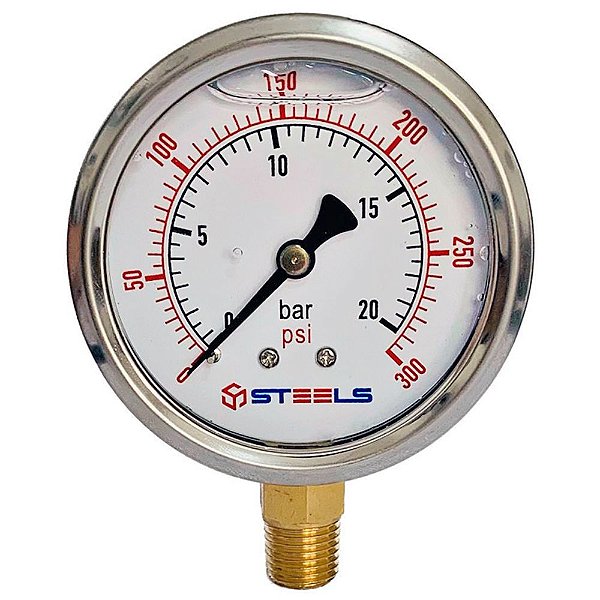 Manometro Vertical em Inox com Glicerina Steels 63mm - 14 - 300psi 20bar (ST10083) - Kimotor ...