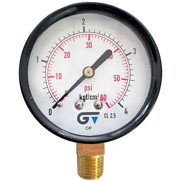 Manometro Vertical em Aço 63mm - 1/4 - 60psi = 4bar (729541) - Kimotor ...