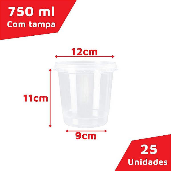 Kit Pote Tampa Redondo 750ML - As melhores embalagens e produtos para delivery! Plasul Embalagens