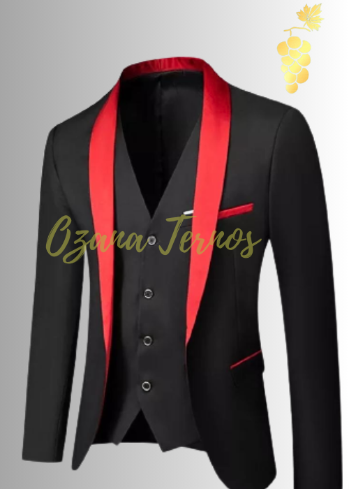 Terno noivo smoking gola summer Preto Gola Vermelha - Ozana ternos