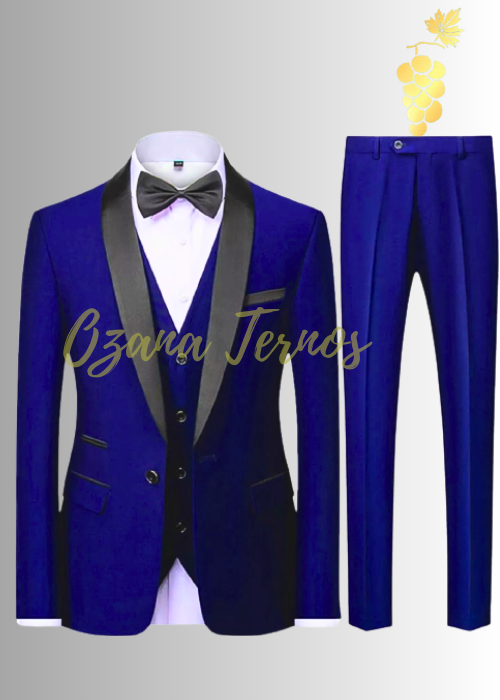 Terno noivo smoking Azul Royal gola summer Preto acetinado - Ozana ternos