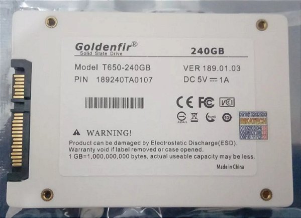 SSD Goldenfir 240 Gigas 2,5" Sata 3 para PCs e Notebooks - RIKATECH