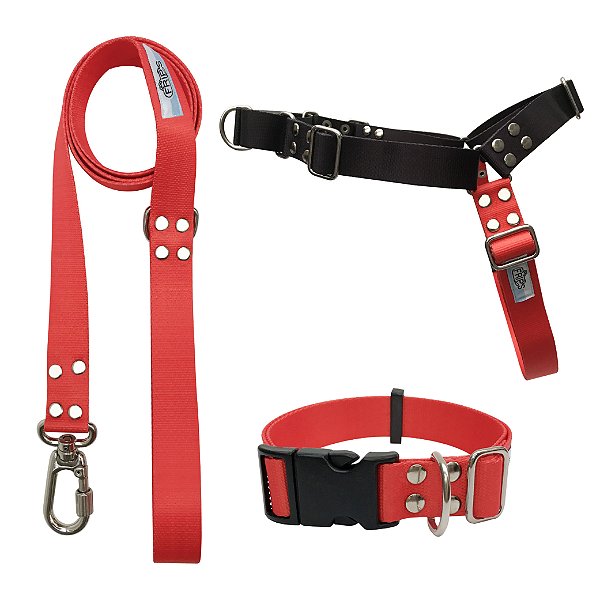 KIT ANTI PUXÃO - VERMELHO E PRETO - FRIP'S | Coleiras, Guias, Peitorais ...