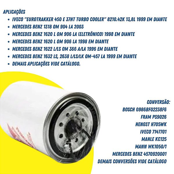 Filtro Combustível Racor R90-30MB Mercedes OM457 Iveco 7147701 ...