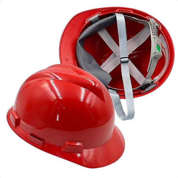 Capacete MSA V-Gard C/ Carneira Push Key e Jugular Vermelho CA 498 ...