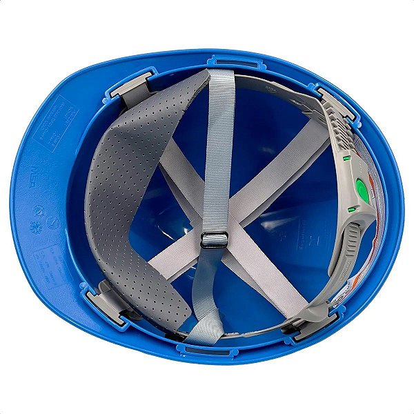 Capacete MSA V-Gard C/ Carneira Push Key e Jugular Azul CA 498 ...
