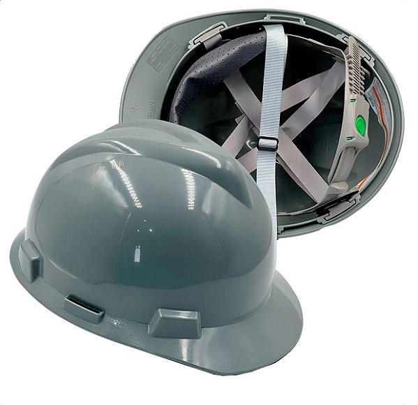 Capacete MSA V-Gard C/ Carneira Push Key e Jugular Cinza CA 498 ...