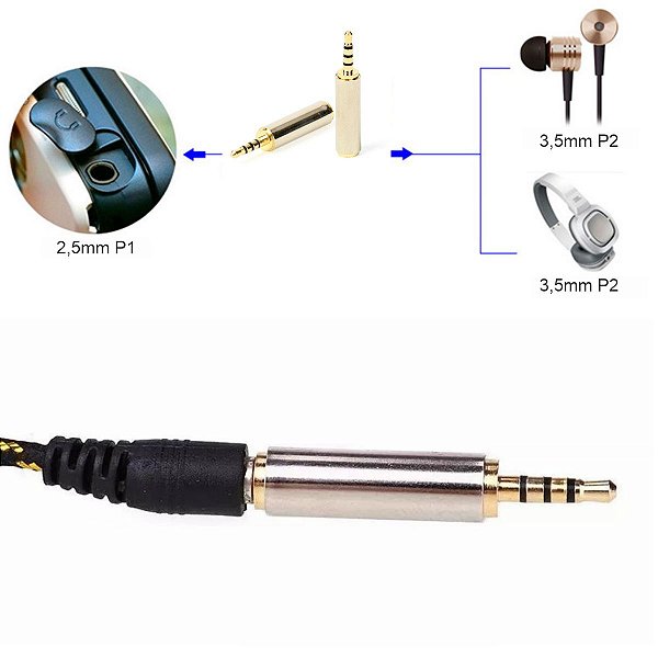 Adaptador P2 Fêmea 3,5mm Para P1 Macho 2,5mm Plug Conector Conversor ...