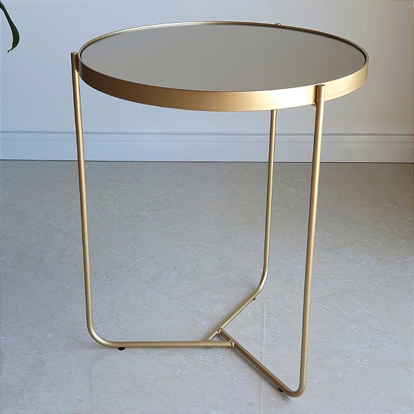 Mesa Lateral de Apoio Canto Redonda Baixa 40 x 49 cm Dourado Espelho - Loja de Móveis de Design ...