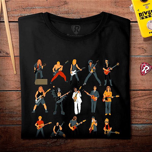 Camiseta Baixistas do Rock Preta | 100% Algodão - Roquenrou | Estampado na Veia!