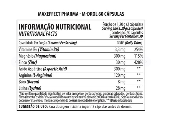 Pro Hormonal M-Drol MaxEffect Pharma com 60 cápsulas - R4 SUPLEMENTOS