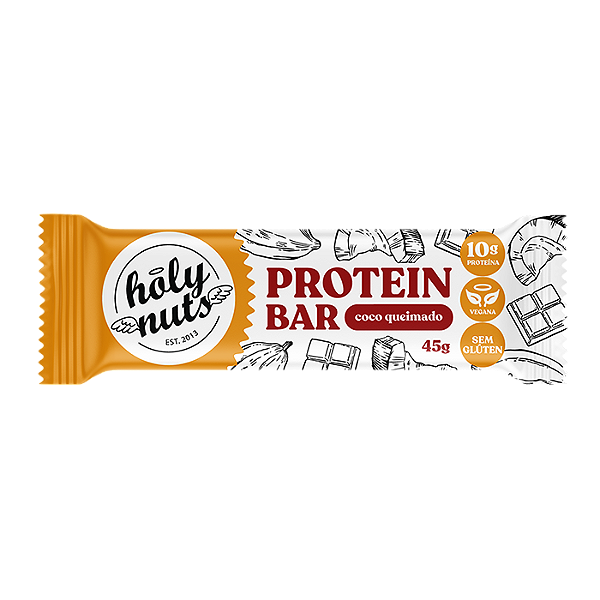 BARRA DE PROTEINA VEGANA - COCO QUEIMADO 45g - Holy Nuts BARRA DE PROTEINA VEGANA - COCO QUEIMADO 45g - Holy Nuts