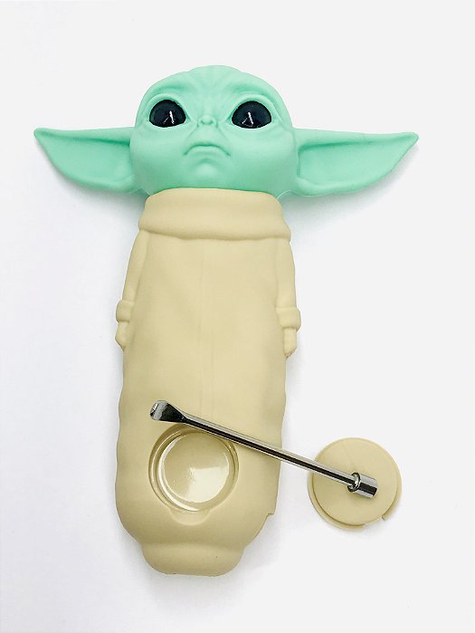 Pipe De Silicone Baby Yoda Com Slick E Pinça - Tabacaria Arahat e Presentes