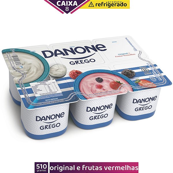Danone Grego 510g X6 Original e Frutas Vermelhas (caixa 8 unidades ...