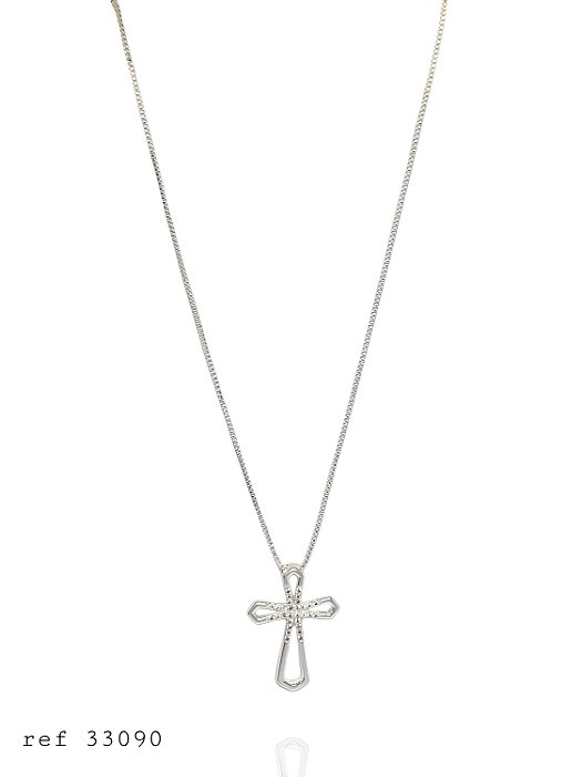 Gargantilha Prata, Gargantilha Cruz Meia Lisa, Mz Cravejada - Queen ...