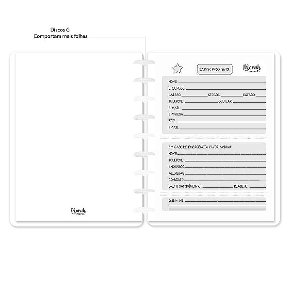 Caderno de discos Inteligente Basic FLower Blue - A5 - Moreih Paper