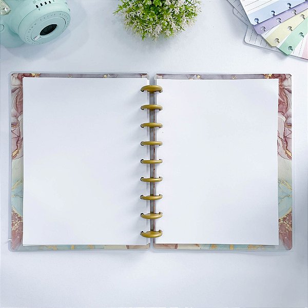 Caderno de Discos Basic Inteligente Mármore Dourado - Folhas Reposicionáveis - Moreih - Moreih Paper