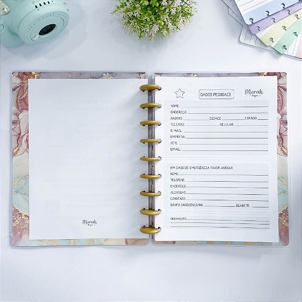 Caderno de Discos Basic Inteligente Mármore Dourado - Folhas Reposicionáveis - Moreih - Moreih Paper