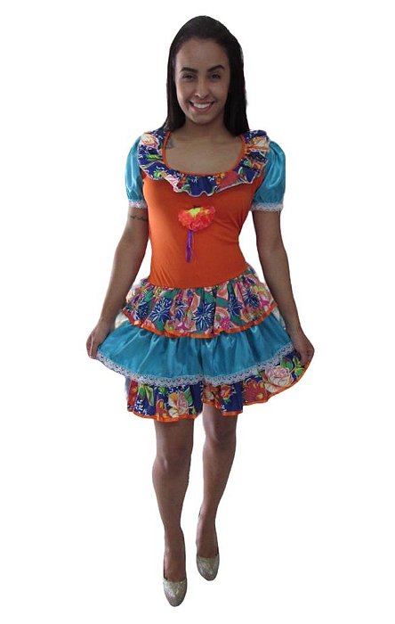 Vestido Junino Rodado Caipira Adulto Vestido Festa Junina Flor Babado ...