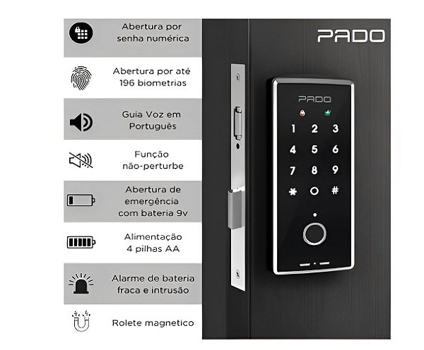 Fechadura Digital Pado Fde-101 RM | Embutir & Rolete Magnético - Utilidades Domésticas e muito mais!