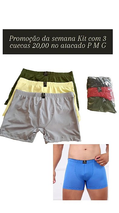 KIT COM 3 CUECAS BOXER P M G GG MICRO FIBRA NO ATACADO - HELENA LINGERIE