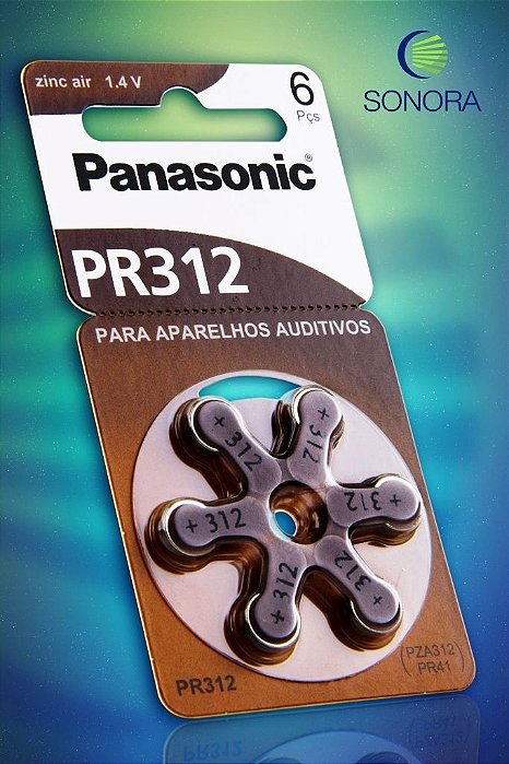 Panasonic PR312 / PR41 - 10 Cartelas - 60 Baterias para Aparelho Auditivo - SONORAWEB PJ