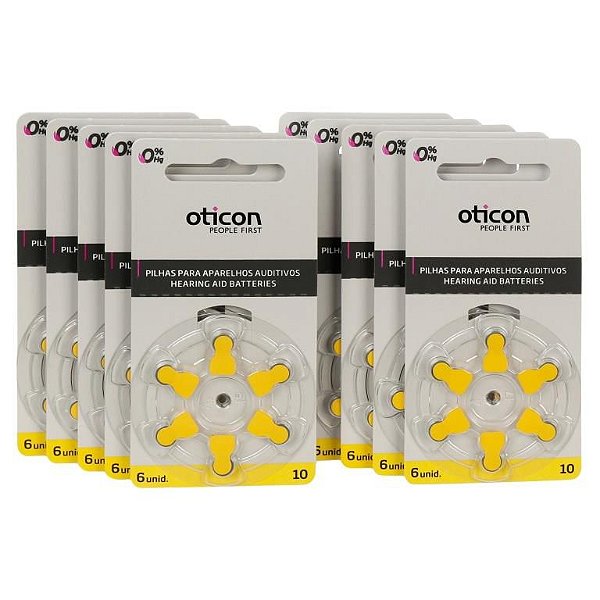 OTICON 10 / PR70 - 10 Cartelas - 60 Baterias para Aparelho Auditivo - SONORAWEB PJ
