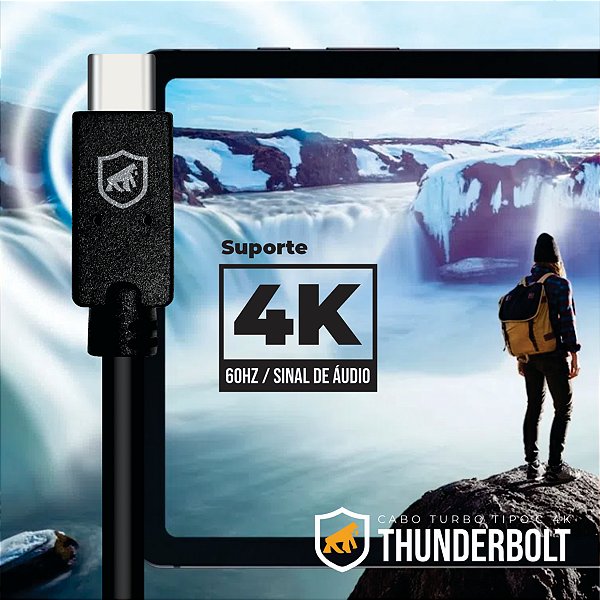 Cabo ThunderBolt 65W Áudio e Vídeo 4K 60Hz 3.1 USB-C / Tipo C - 1,8M - - Gshield - Capas para ...