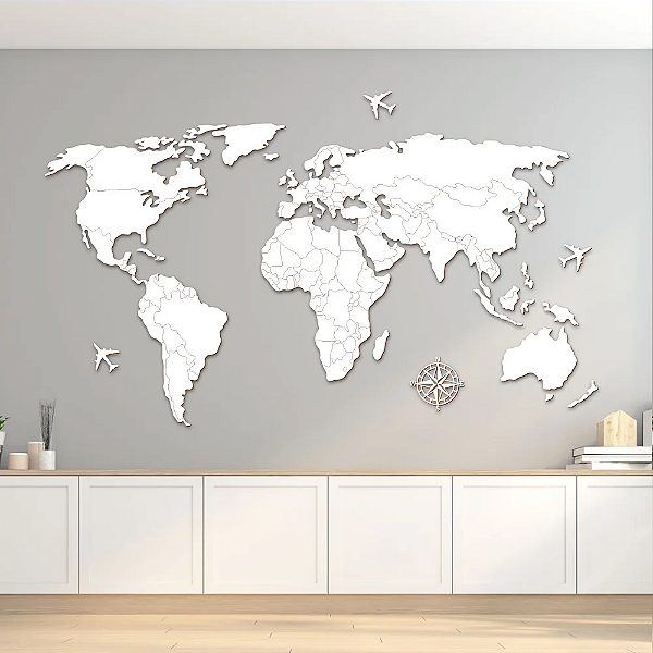 Mapa Mundi + 50 Pins Acrílico - 3 Tamanhos - Lumina Decor