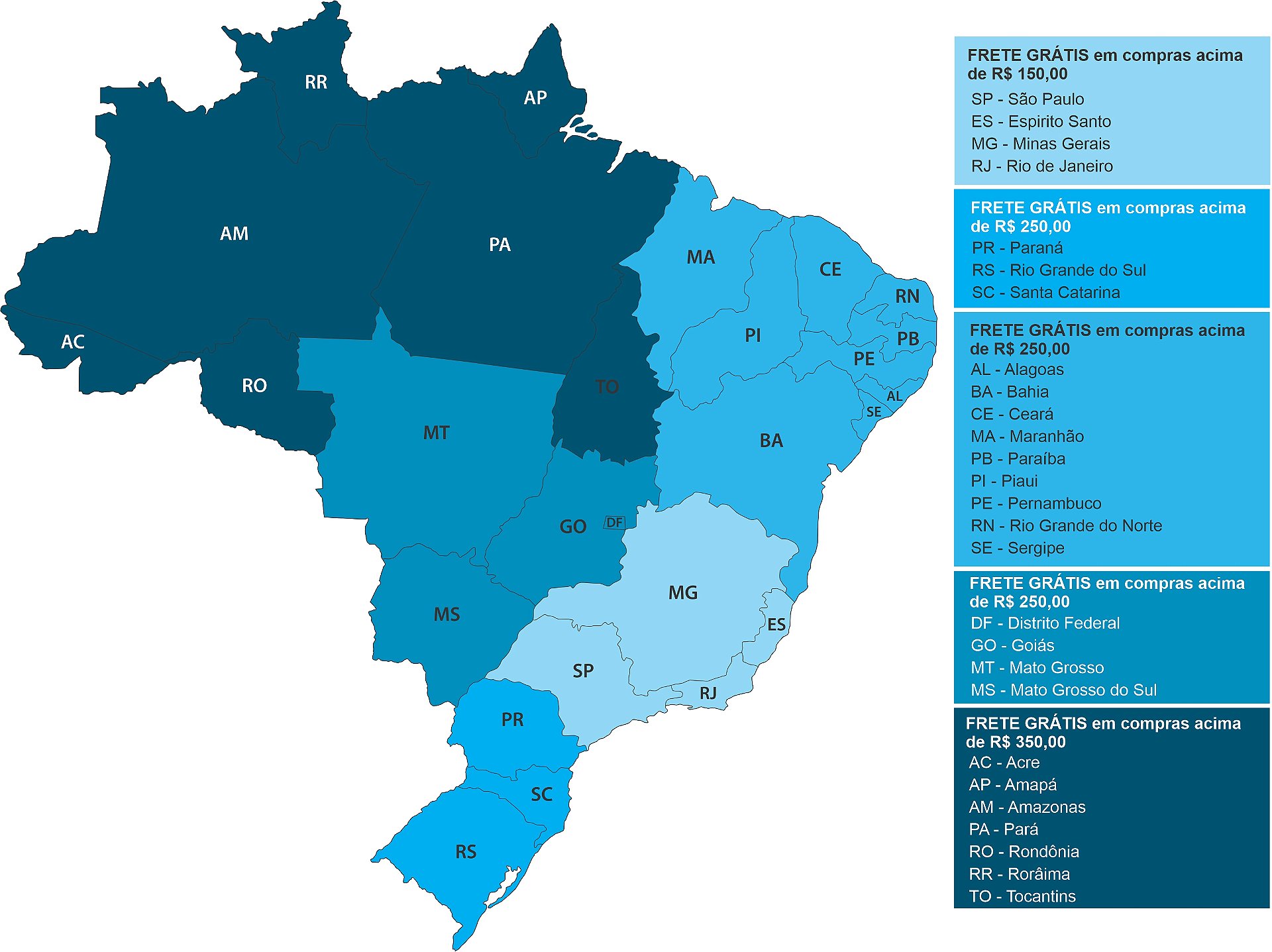 MAPA DE ENVIO - FRETE GRÁTIS - Loja Red Series