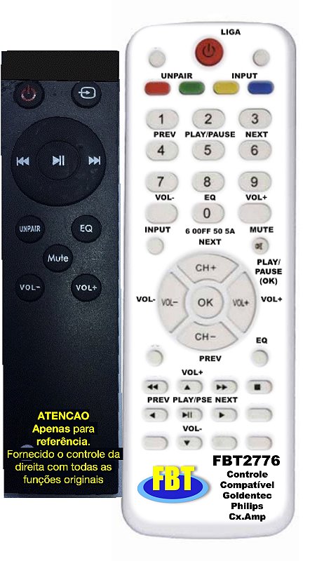 Controle Compatível Com GOLDENTEC CX AMP BT FBT2776 - FBT CONTROLE REMOTO