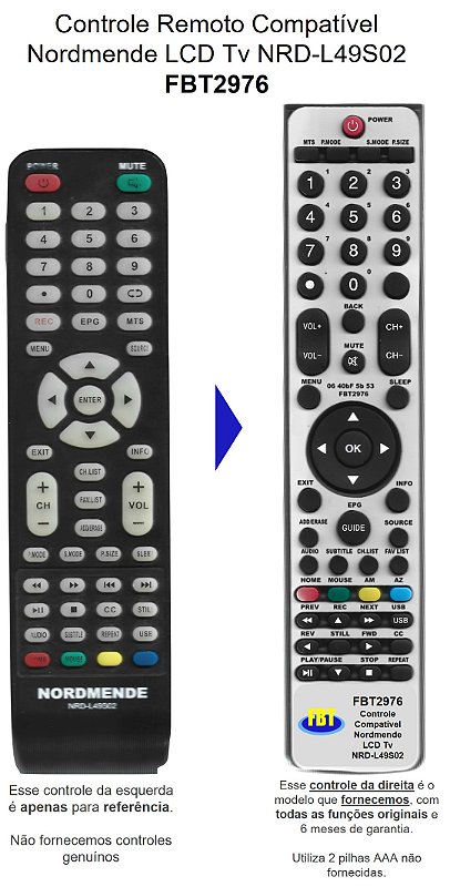 Controle Remoto Compatível Com SMART TV NORDMENDE NRD-L49S02 FBT2976 ...