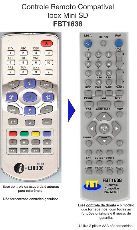 Controle Remoto Compatível Ibox Mini SD FBT1638 - FBT CONTROLE REMOTO