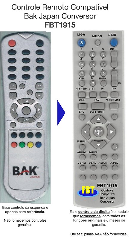 Controle Remoto Compatível Bak Japan Conversor FBT1915 - FBT CONTROLE ...