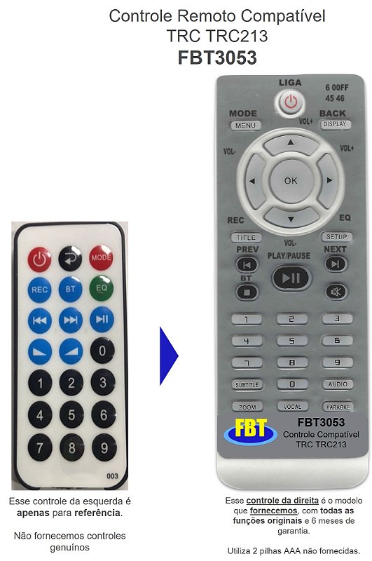 Controle Remoto Compatível TRC TRC213 FBT3053 - FBT CONTROLE REMOTO