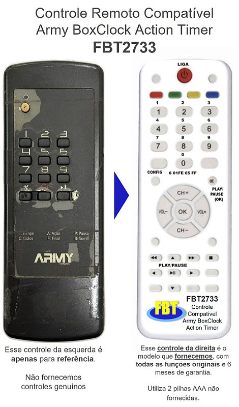 Controle Remoto Compatível Army BoxClock Action Timer FBT2733 - FBT ...