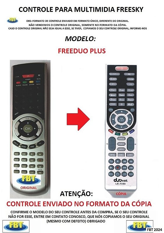 Controle Remoto Compatível para RECEPTOR DE TV Digital FREESKY FREENDUO ...