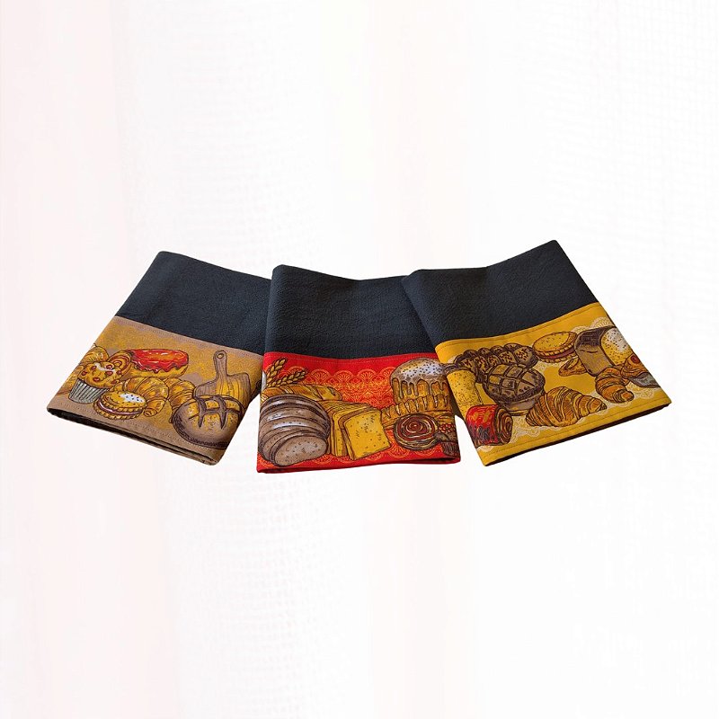 Pano de Prato Preto - Liso - Barrado em Tecido Estampa Digital - Motiv ...