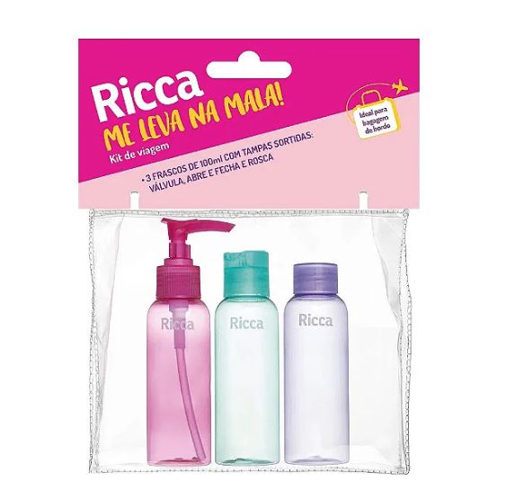 Viaje com praticidade e estilo com nosso Kit de 3 frascos Ricca. Clique para conferir ...