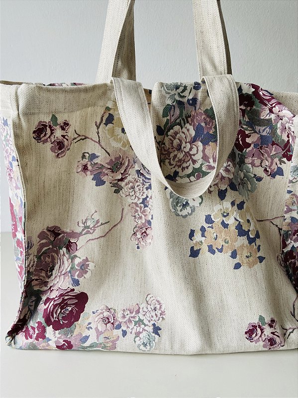 Ecobag linho floral . Bolsa de tecido - la favelle