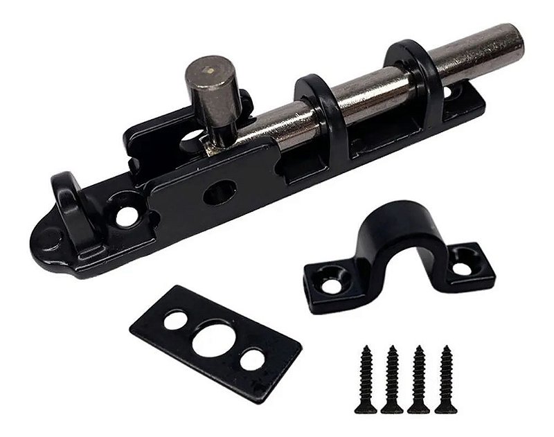 Ferrolho Trinco Fecho Redondo União Mundial Preto Fosco 12cm - Polifer ...